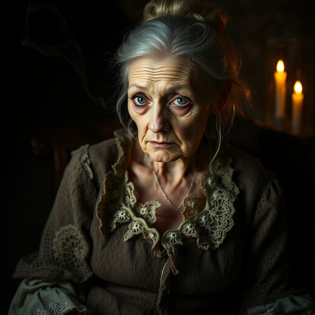 Ethereal Victorian Lady Shrouded in Candlelit Myst... - AI Art