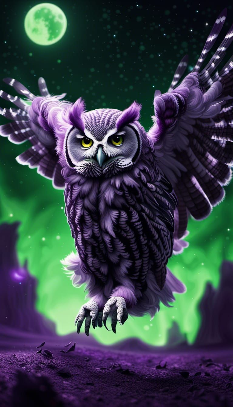 Photographic image of a cute fluffy purple obese astrophysical owl ...