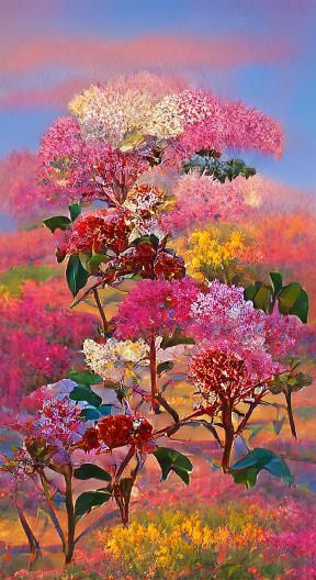 flower forest of booming trees Dynamite Crape Myrtle,Kwanzan Cherry ...