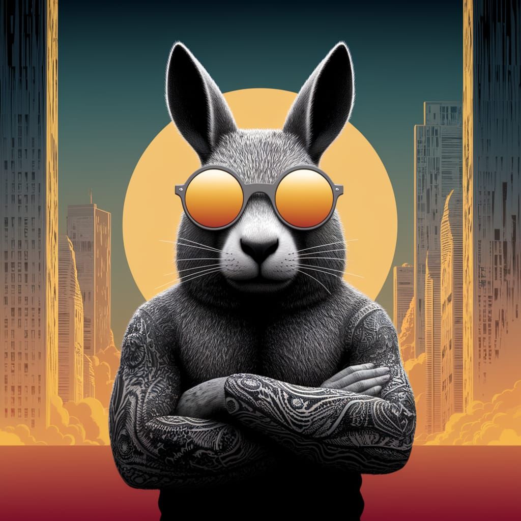 Gangsta Rabbit in Sunglasses Floats in Futuristic ... - AI Art