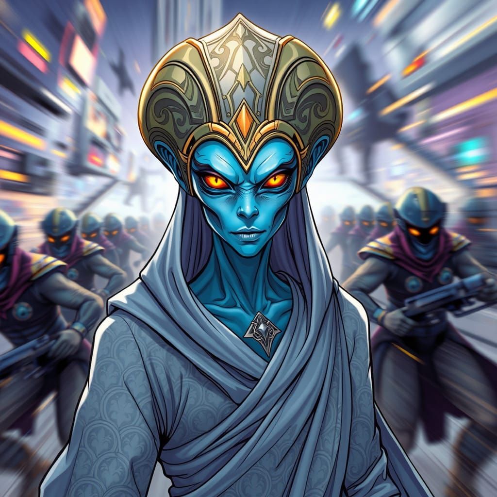 Montage Panels, Sci-Fi Comics, Alien leader is a genderless being ...