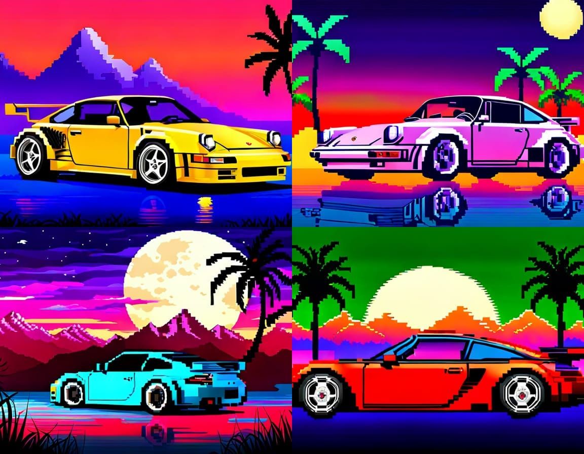 Porsches in Pixel-Art - AI Generated Artwork - NightCafe Creator