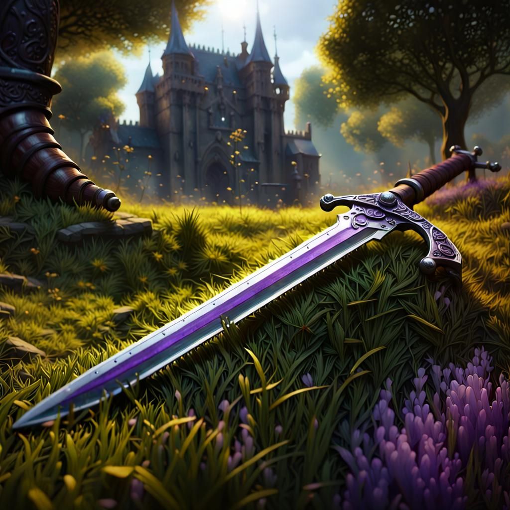 A steel longsword positioned on the grass. a masterpiece, 8k resolution ...