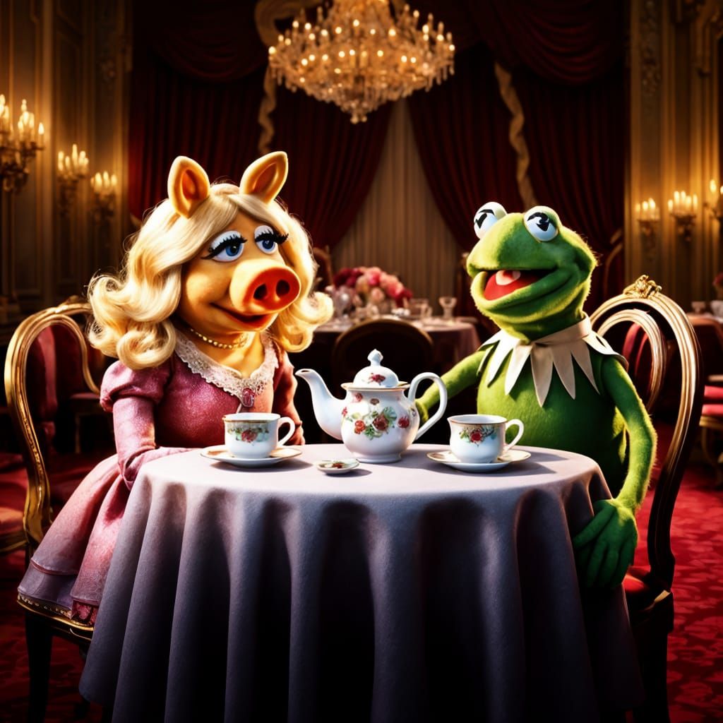 muppet Miss piggy and kermit the frog on a date, at the Ritz, having a ...
