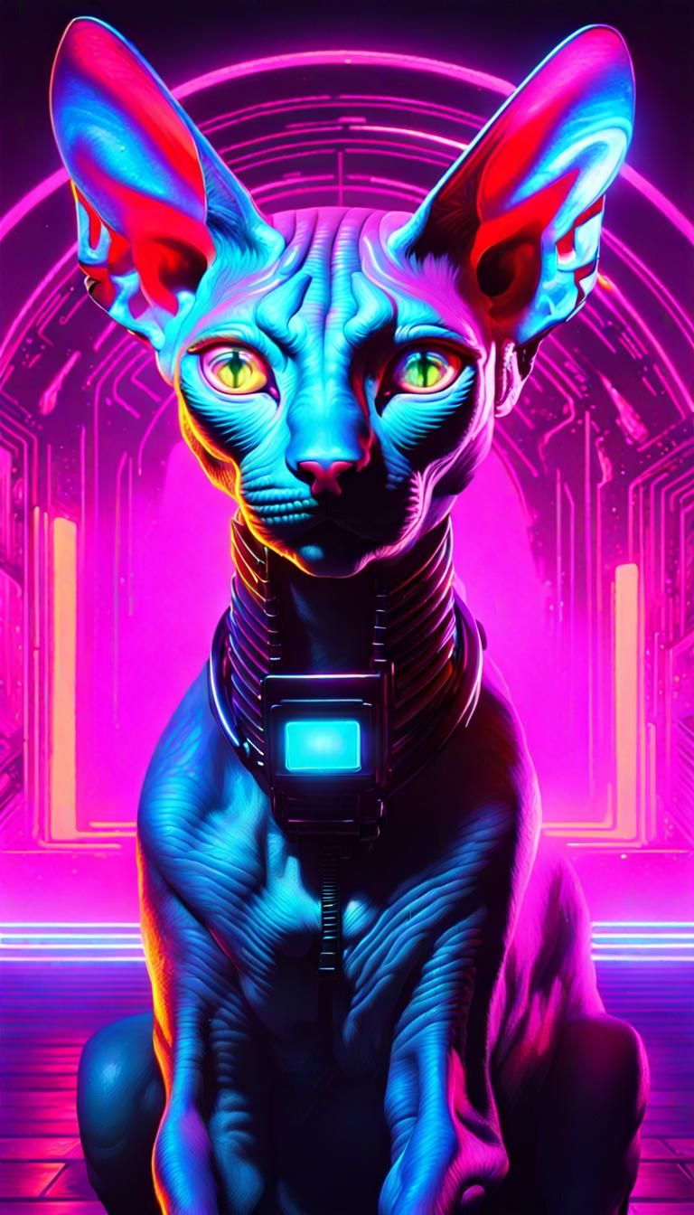 The glowing third eye of the sphynx synthwave neon retrocyberpunk 2099 ...