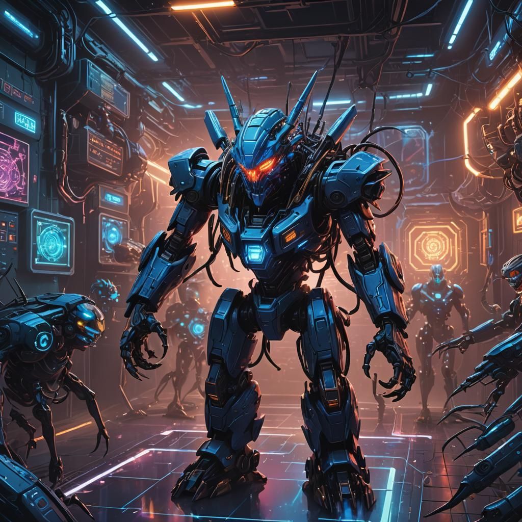 Cyberpunk Digimon Unleashes Nano-Bot Swarm in Neon... - AI Art