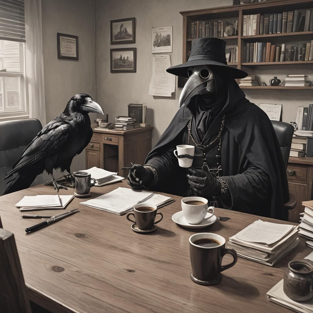 Plague Doctor and Raven at the Office - AI Generated Artwork ...