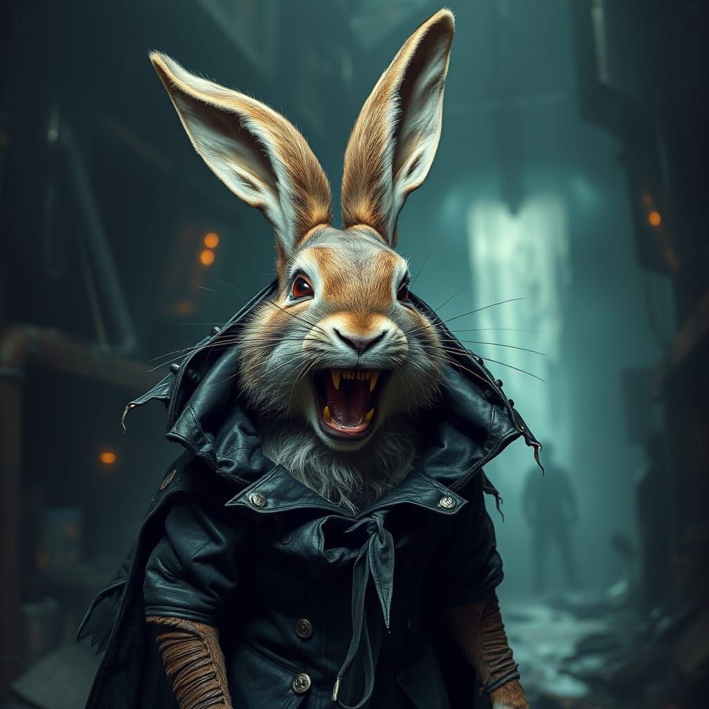 Evil laughing rabbit. - Menacing Rabbit in Biomechanical Ho...