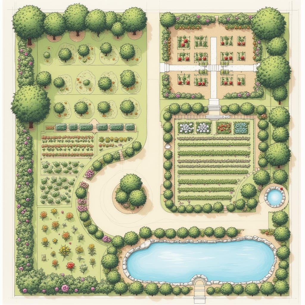 Garden Design - Classical Garden Design Blueprint in Archite...