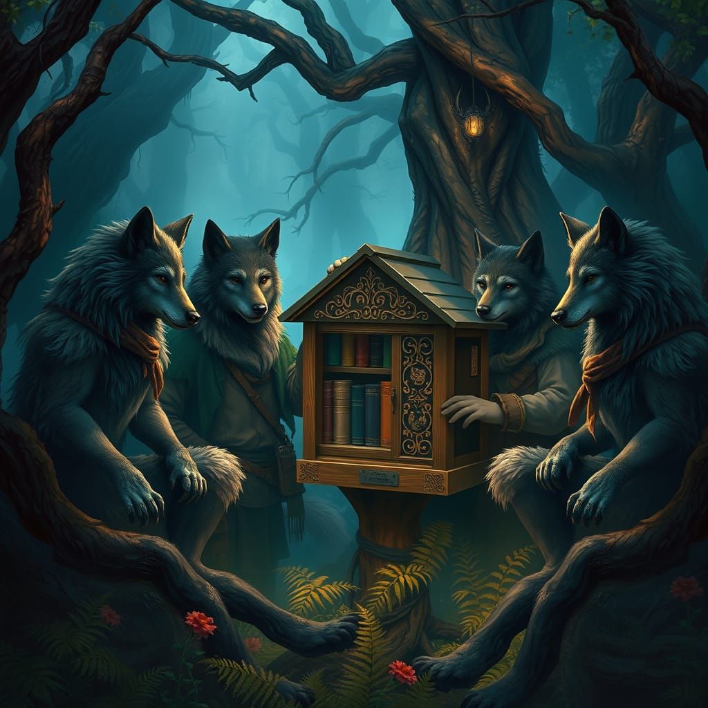 Furry Male Werewolves Build Whimsical Little Free ... - AI Art