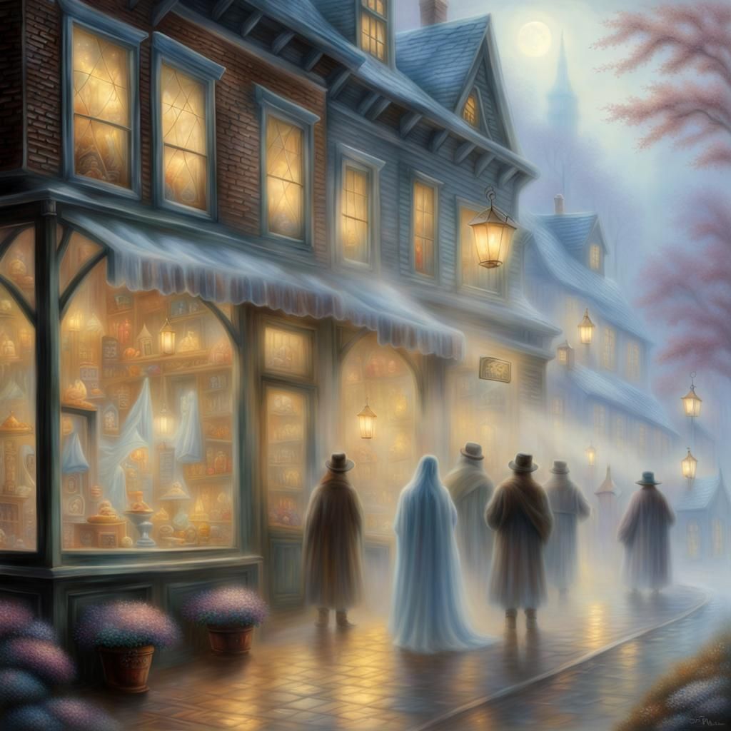 ghosts window shopping old time village - AI Generated Artwork - NightCafe Creator