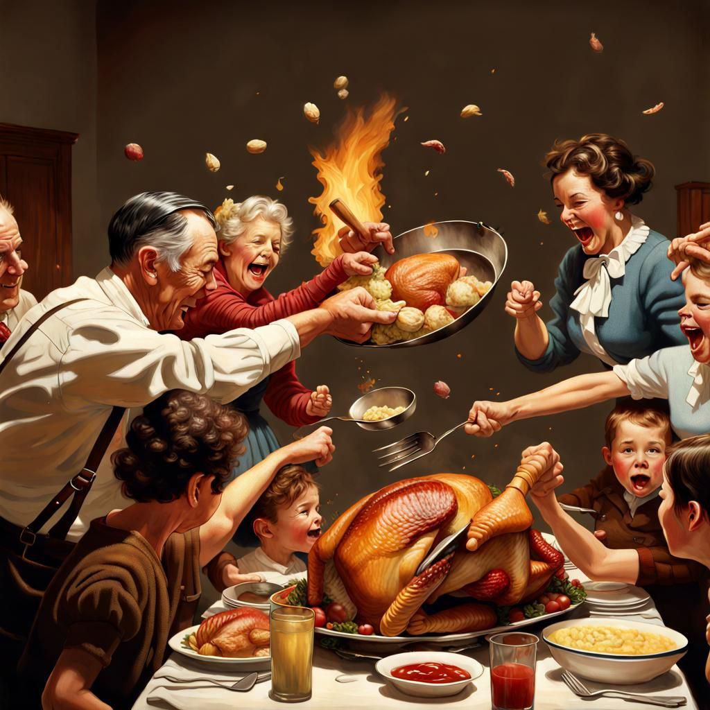 Thanksgiving Food Fight 1 - AI Generated Artwork - NightCafe Creator
