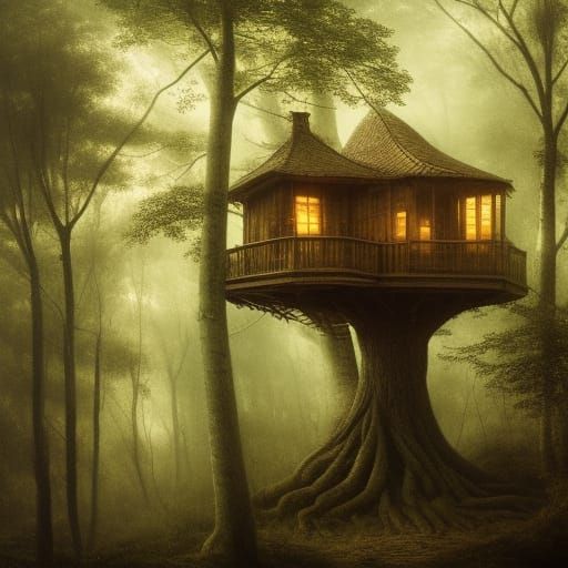 tree house in forest - AI Generated Artwork - NightCafe Creator