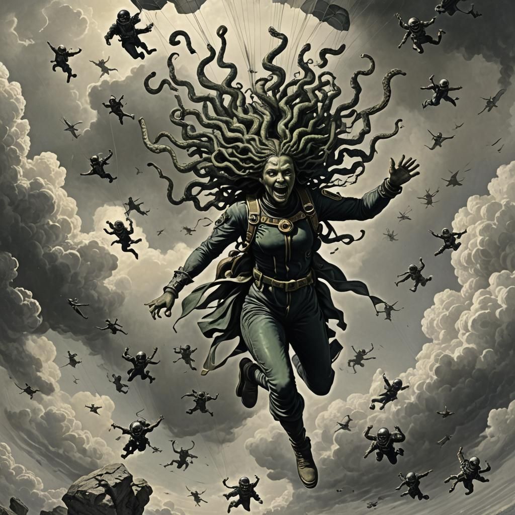 Medusa and her army are skydiving into enemy territory. The enemy ...