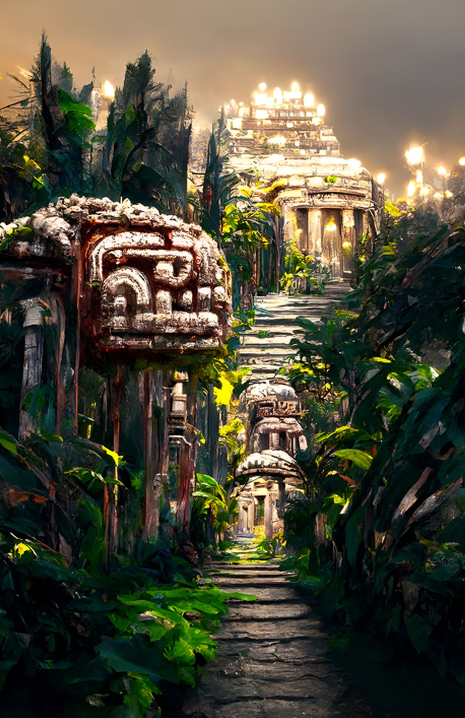 The avenue leading to the ancient Mayan temple - AI Generated Artwork ...