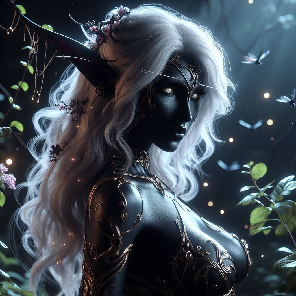 Drow lady in nightly forest - AI Generated Artwork - NightCafe Creator