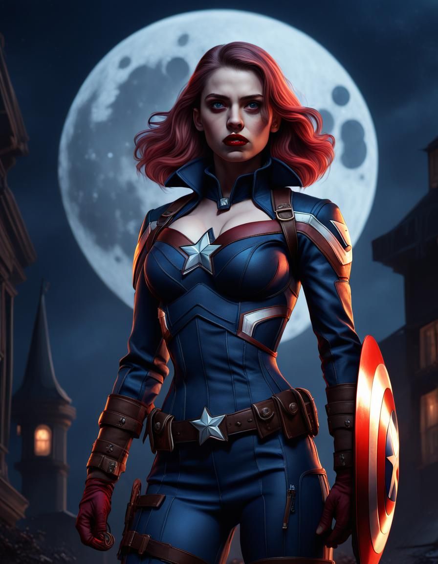 Captain-America vampire girl full moon night - AI Generated Artwork ...