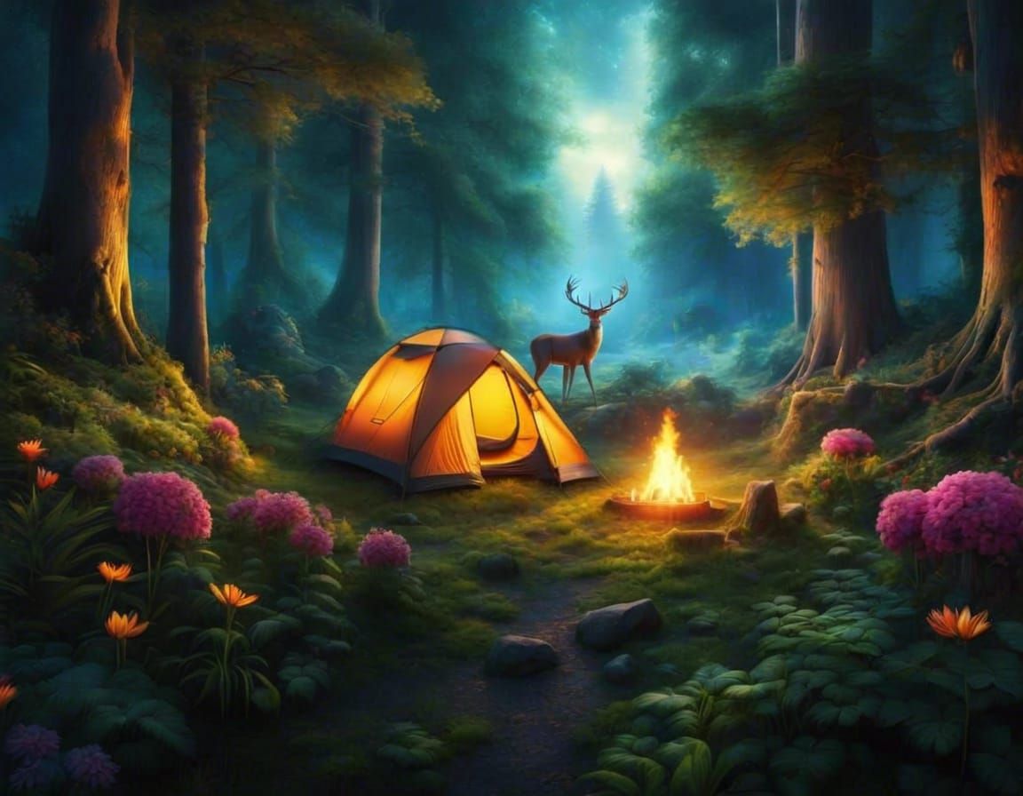 Camping in the forest - AI Generated Artwork - NightCafe Creator