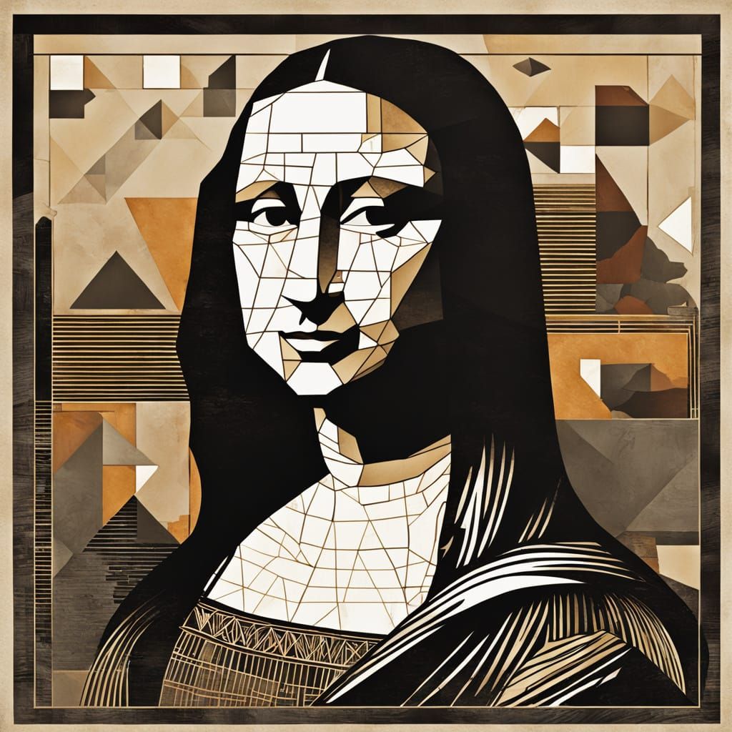 Abstract Geometric Portrait of Mona Lisa - AI Art