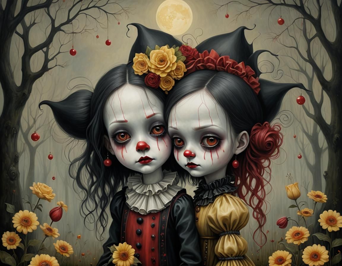 Gothic Clown sisters - AI Generated Artwork - NightCafe Creator