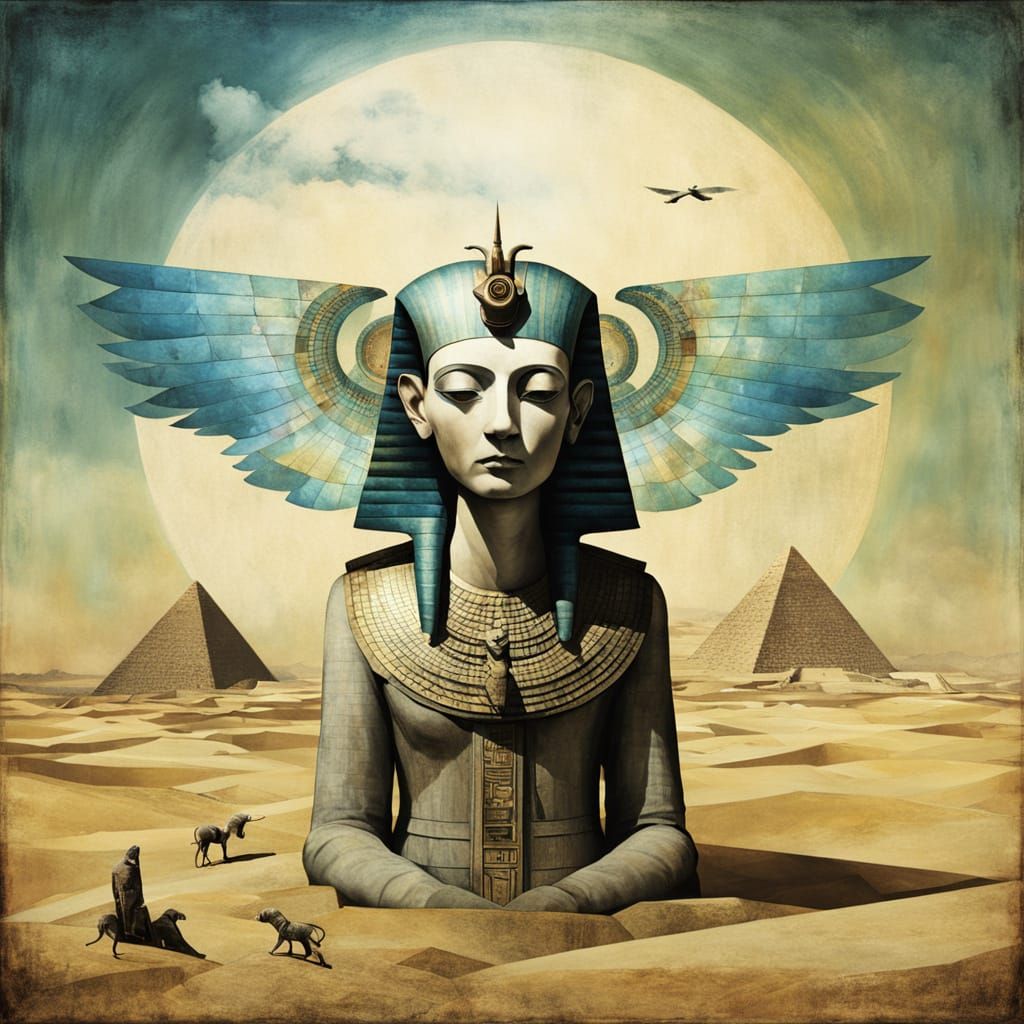 Surreal Sphinx in Dystopian Egypt, a Cyberpunk Art... - AI Art