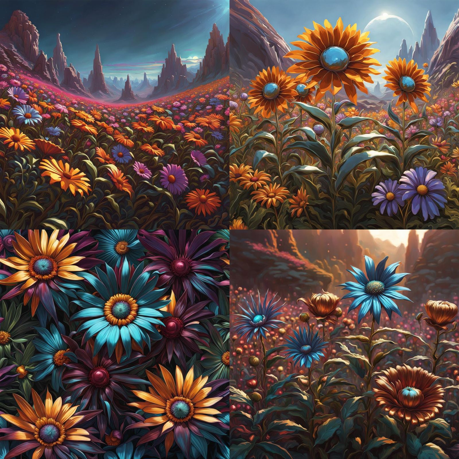 heavy metal flowers, hippie vibe, 8k resolution concept art, by Greg ...