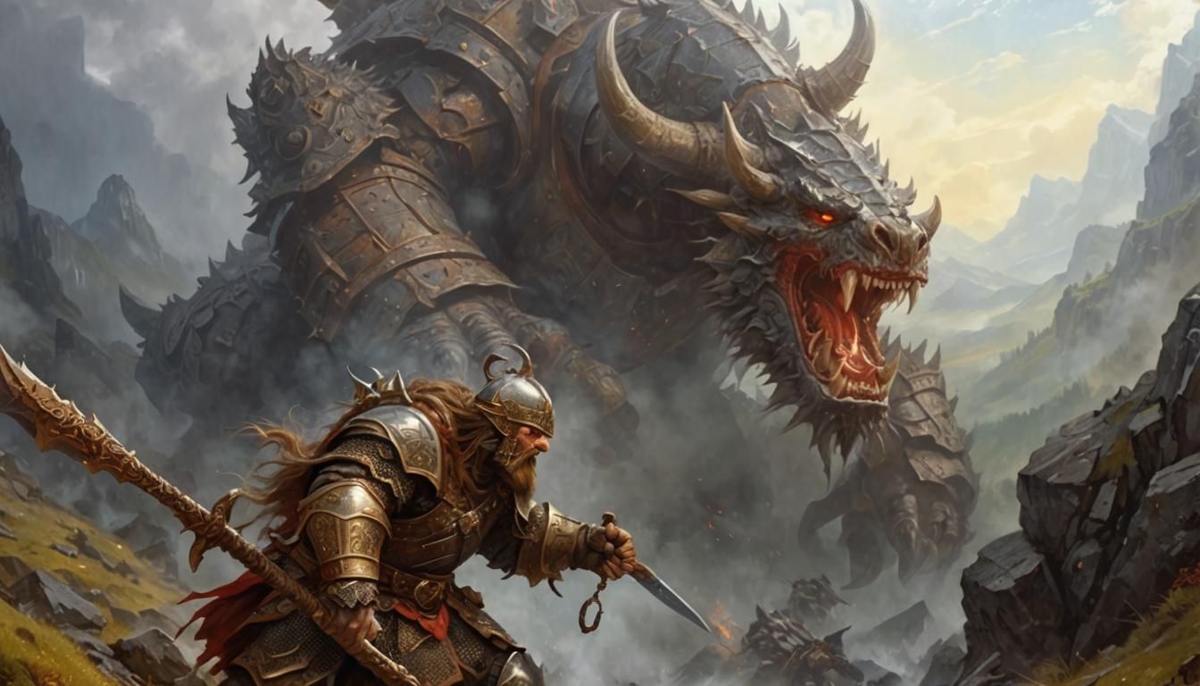 The War Dwarf And His Steed At The Battle For Mount Doom - AI Generated ...