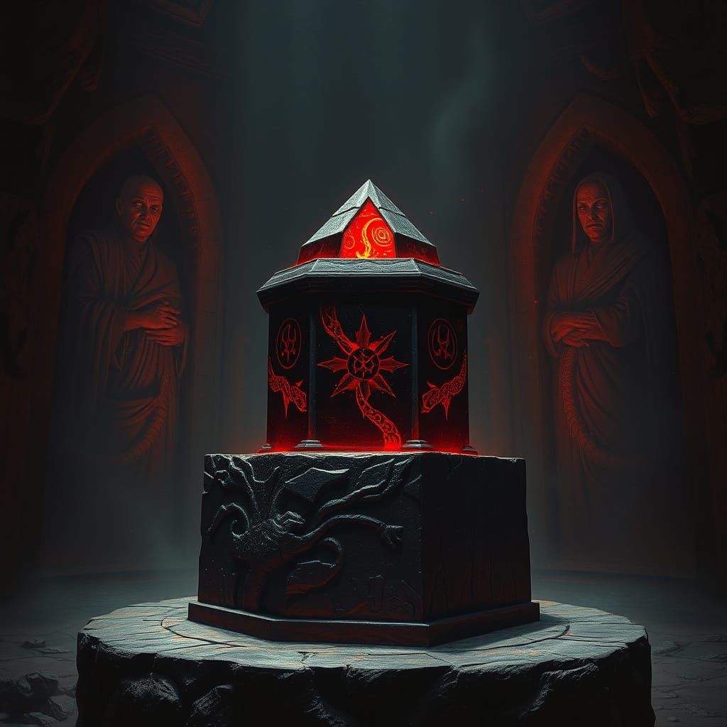 Ancient Sith Holocron on Weathered Pedestal in Kor... - AI Art