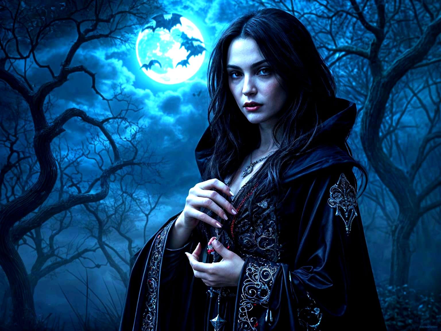 Enigmatic Vampire Maiden in Twilight's Hush - AI Art