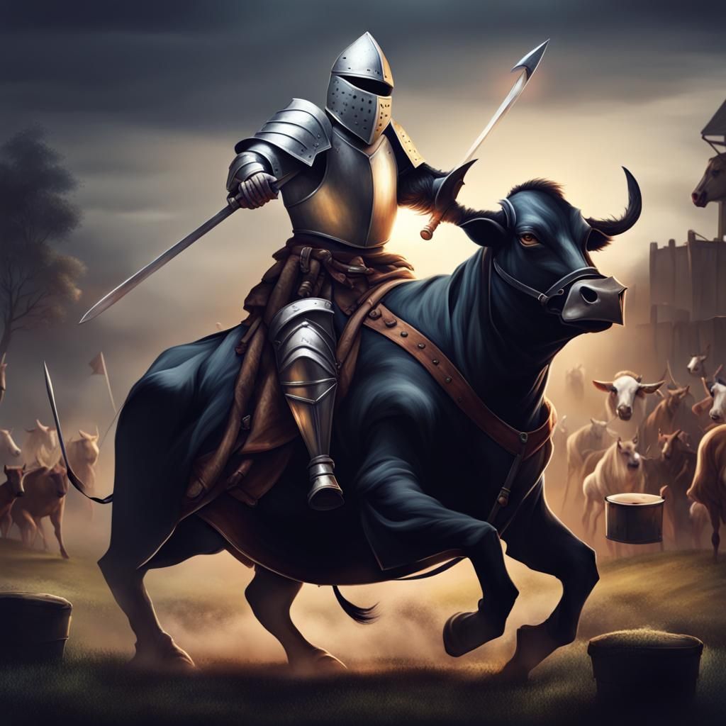Knight on cow - AI Generated Artwork - NightCafe Creator
