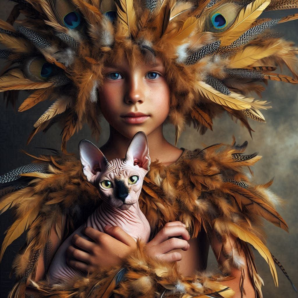 Bird Boy and His Cat - AI Generated Artwork - NightCafe Creator