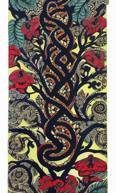 A beautiful stunning intricate black snake intertwined with a vine of ...