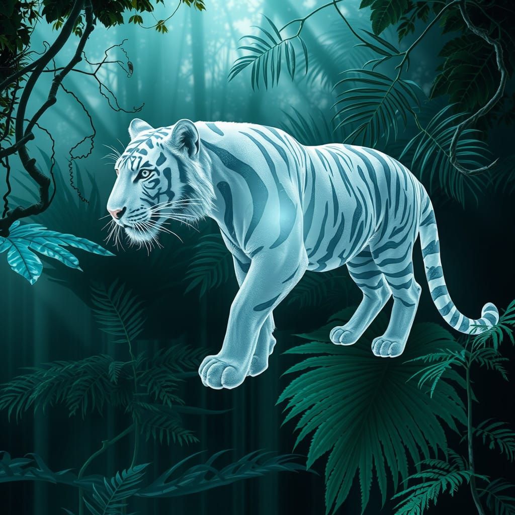 Ghost Tiger - Surreal Ghost Tiger in Ethereal Jungle Dreamsc...