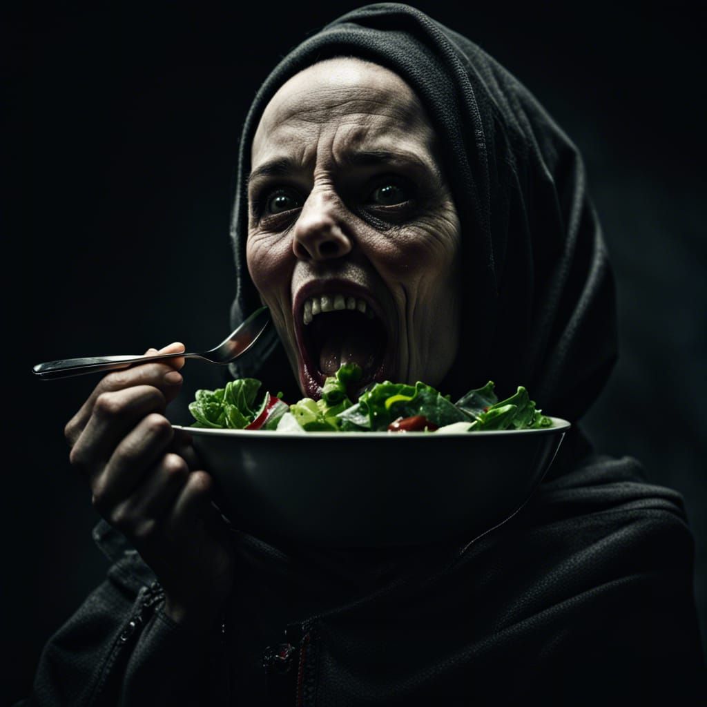 Female Nosferatu screaming, eating a bowl of salad - AI Generated ...