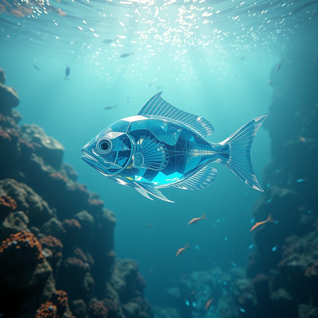 Crystal fish - Crystal Fish in Vibrant Underwater Landscape