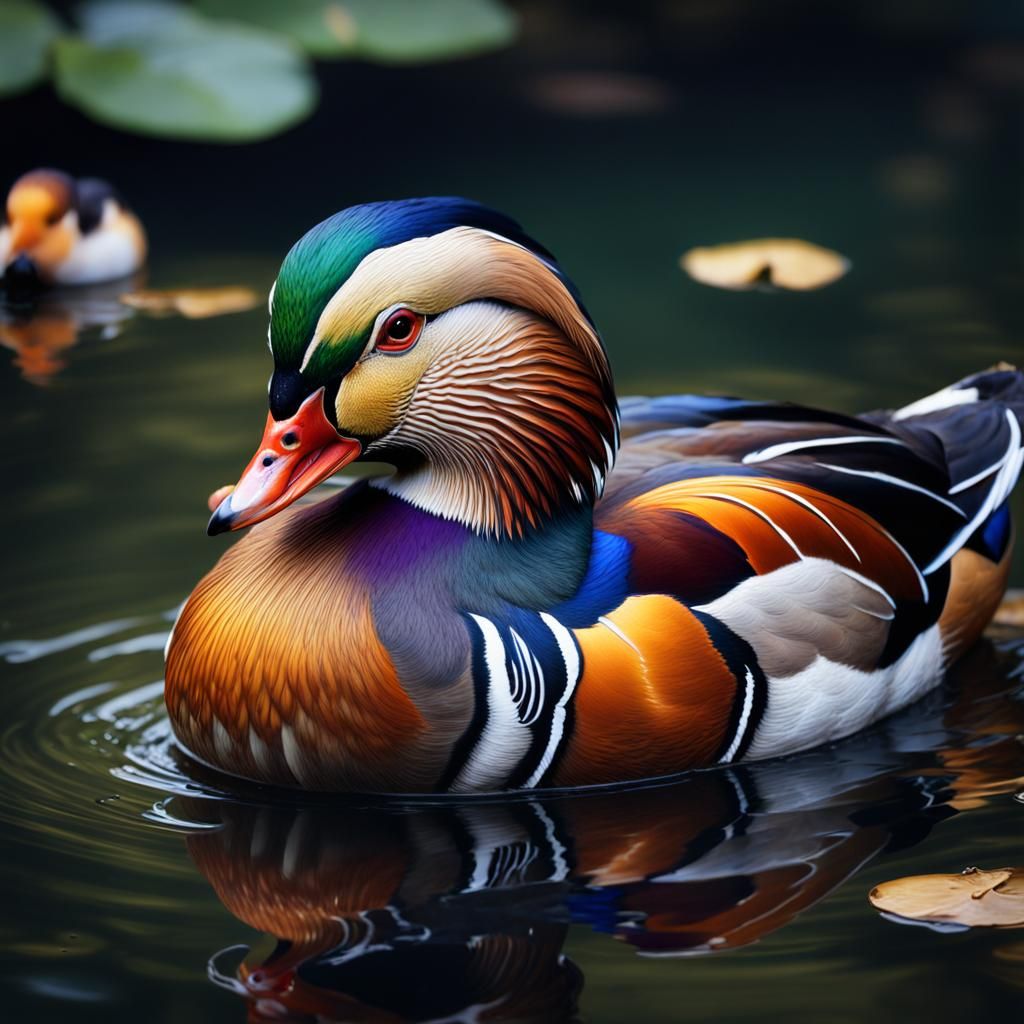 Mandarin duck - Vibrant Mandarin Duck Portrait in Korean Pon...