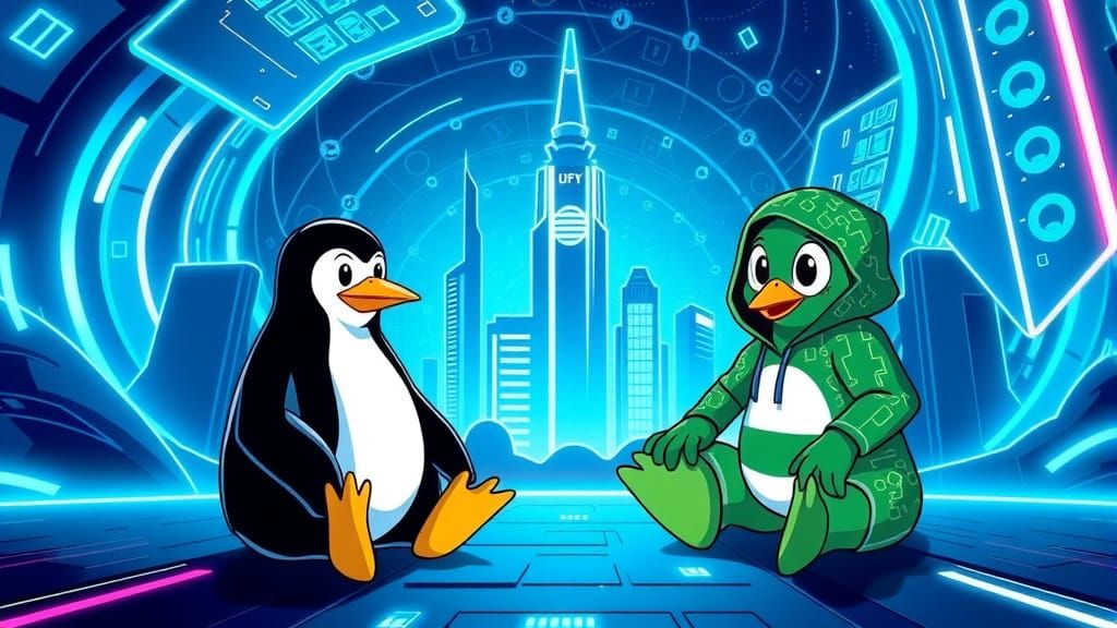 Cyberspace Encounter in Futuristic Neon Landscape - AI Art