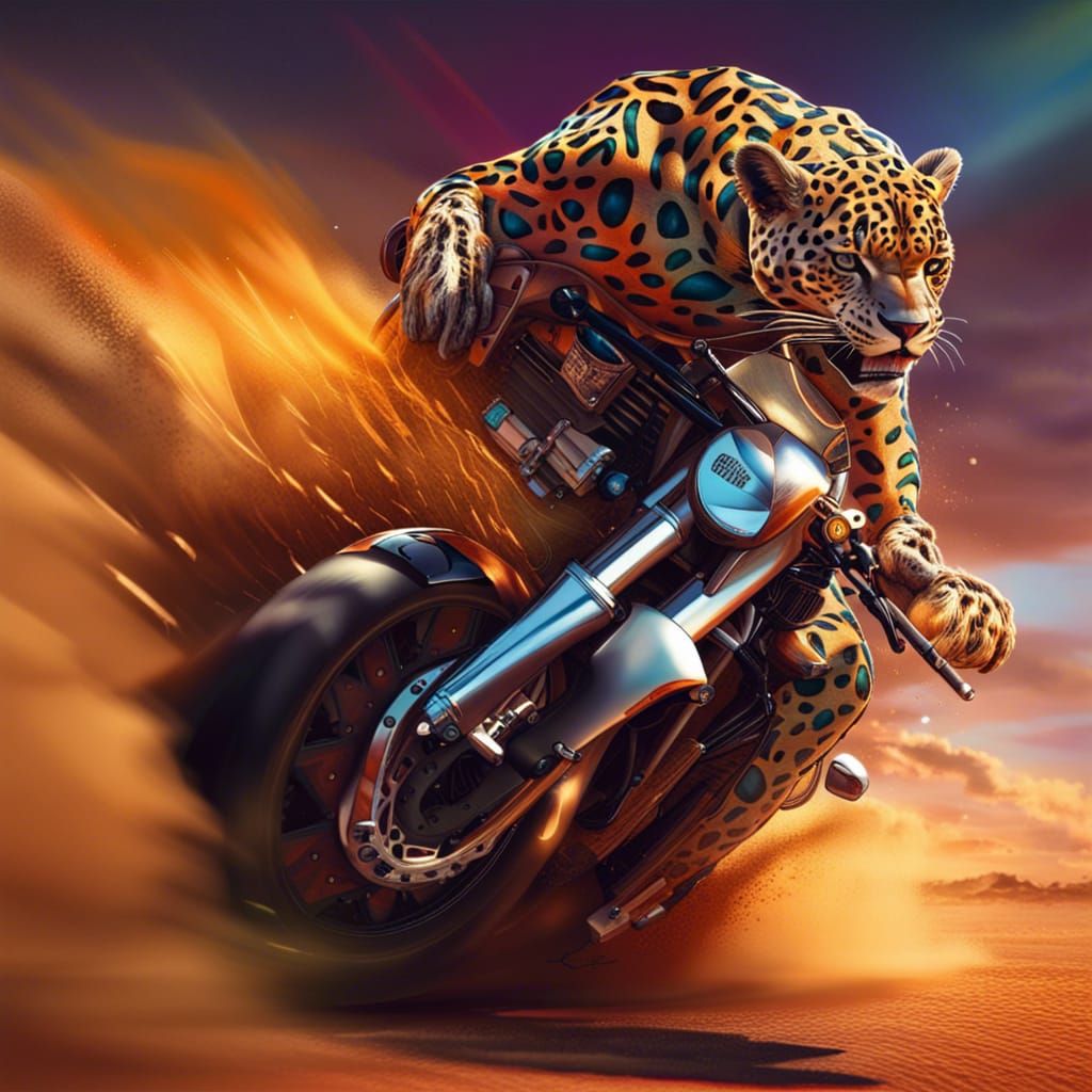 Jaguar speed merges with Motorcycle - AI Generated Artwork - NightCafe Creator