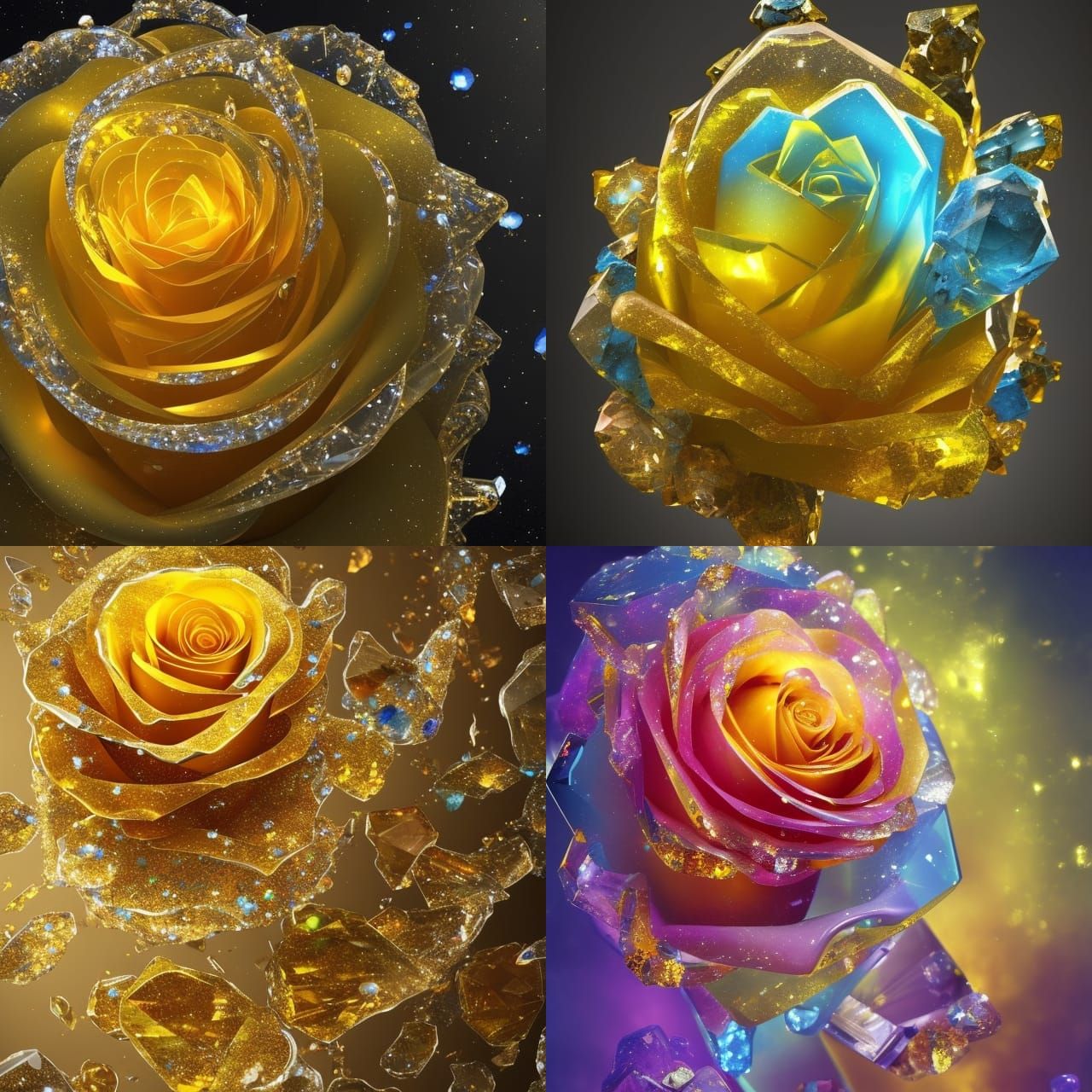 Crystal rose, rose made of crystal, deep yellow gem rose, rose gem ...