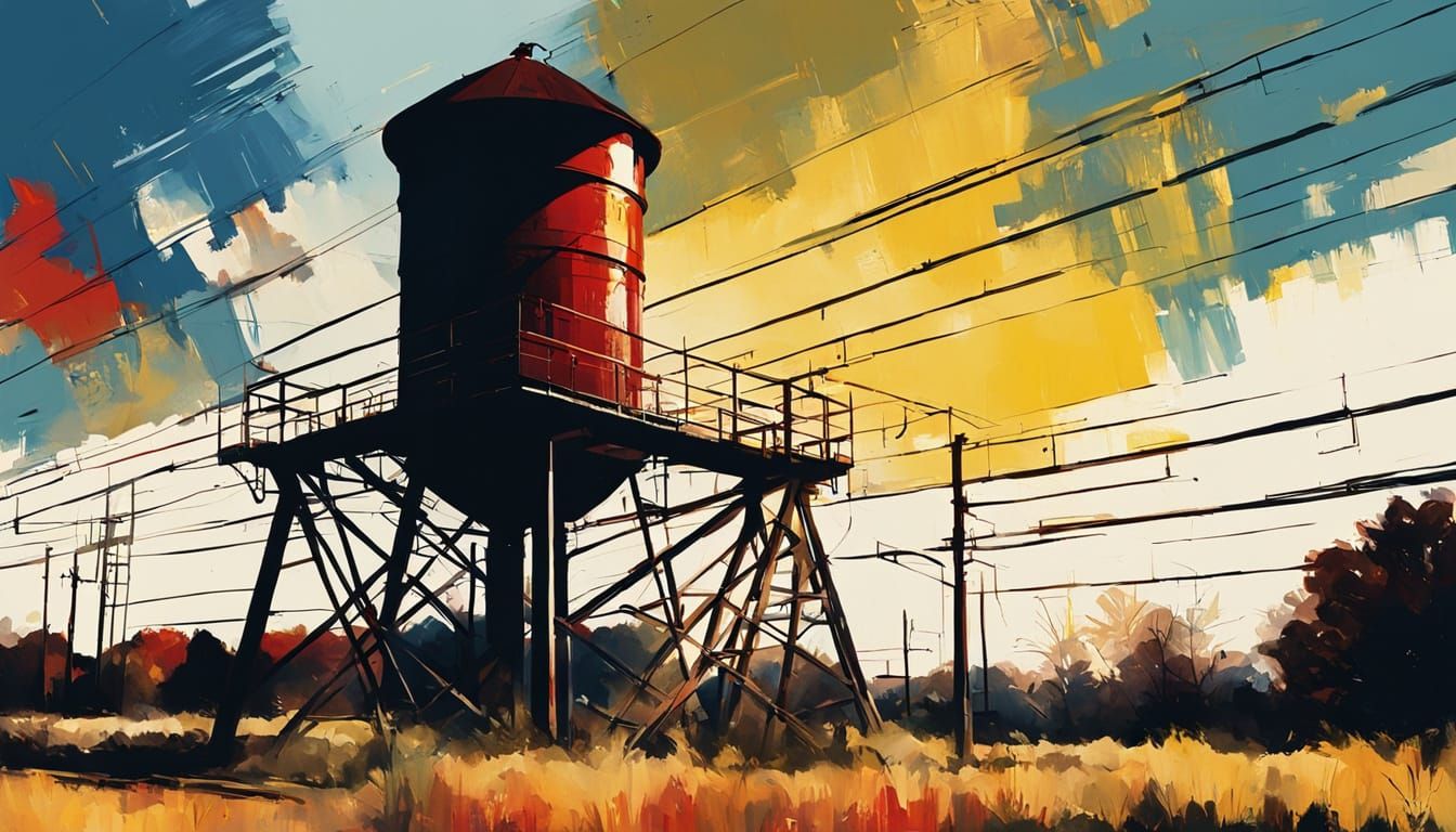 Water tower - Rural Water Tower in Vibrant Triadic Colors