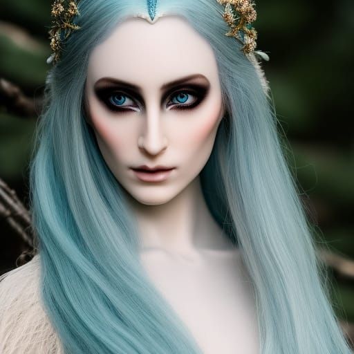 beautiful pale elvish bare dryad princess, moody, melancholic ...