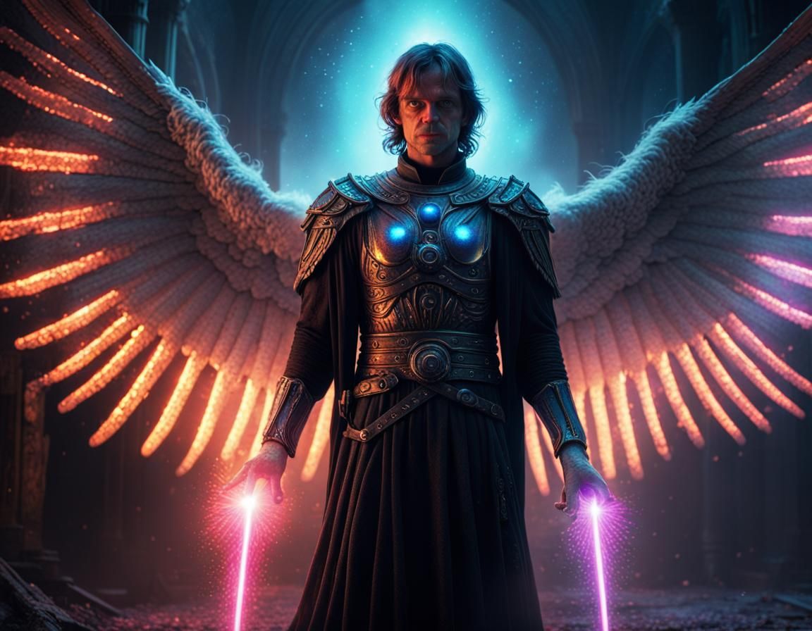 Cosmic Fallen Angel, glowing light eyes, Biomechanical, eerie, Creepy ...