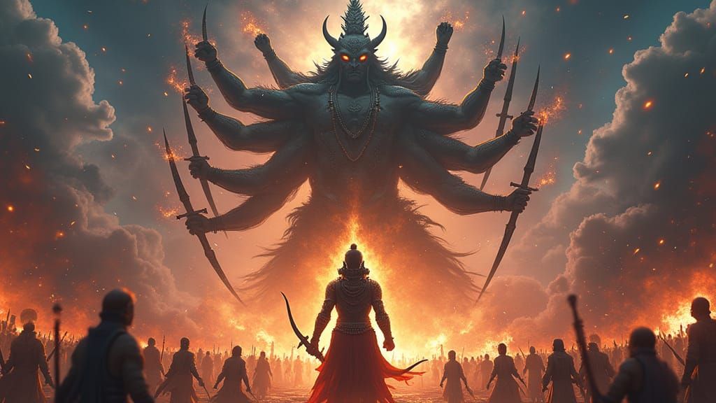 Epic Anime-Style Battle Scene: Rama vs Ravana - AI Art