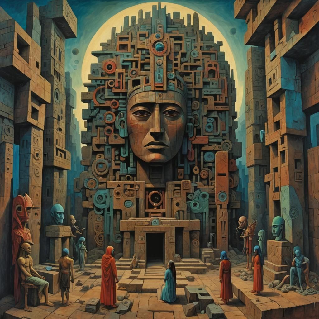 "Mayan Ritual" epic dystopian sci-fi fantasycore painting Cubism Max ...