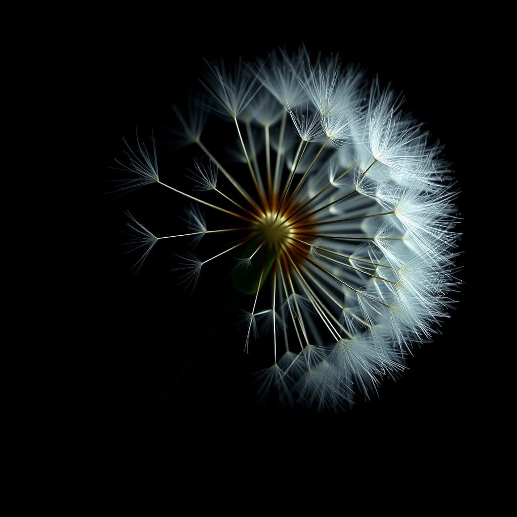 Ethereal Dandelion Seed in Dark Void, Fantasy Art - AI Art