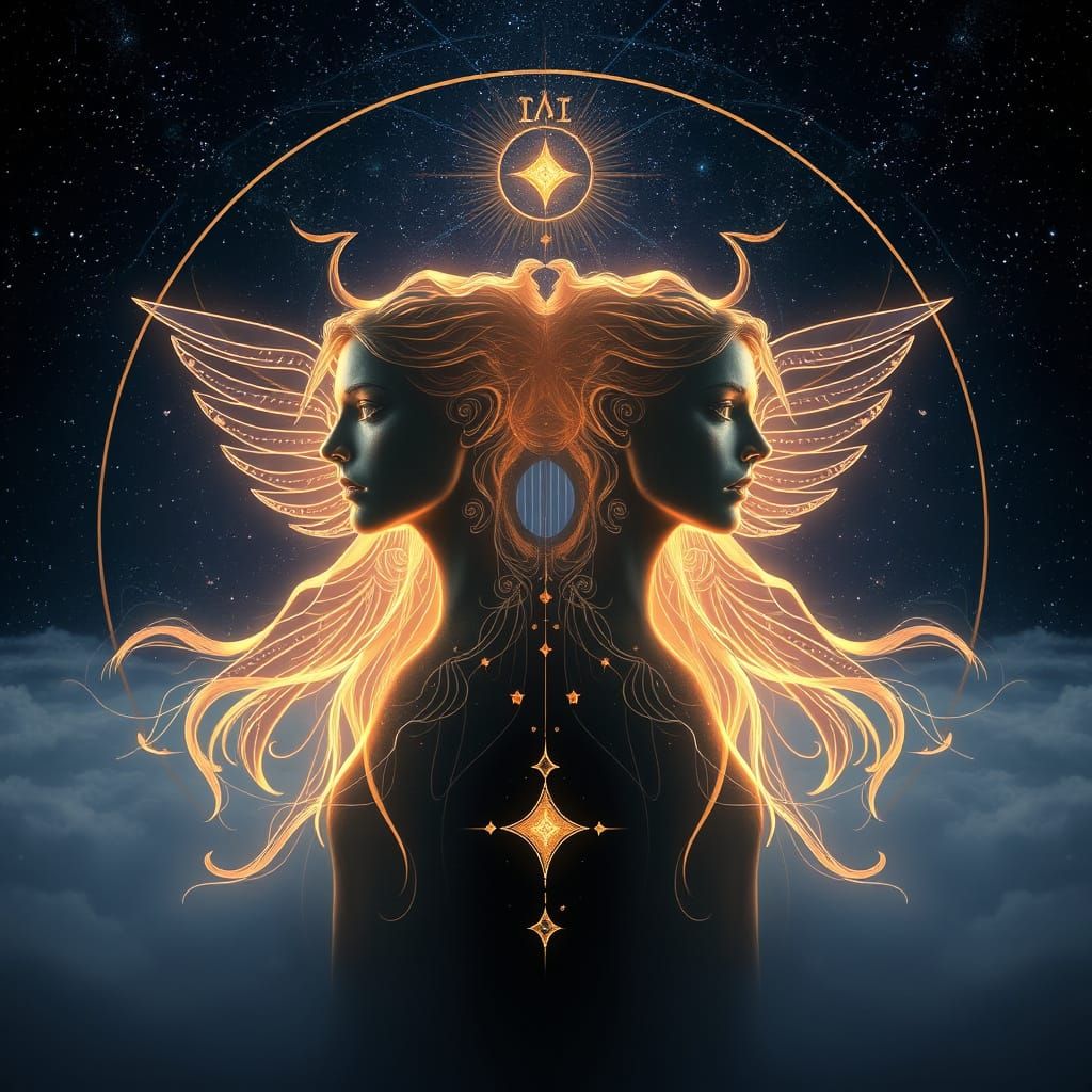 The symbol Geminis human - Majestic Gemini Human with Twin F...