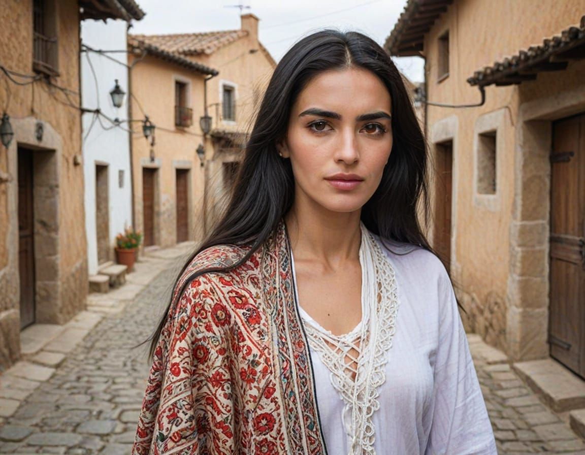 Tall Spanish woman with long black hair, dark hairy eyebrows, light ...