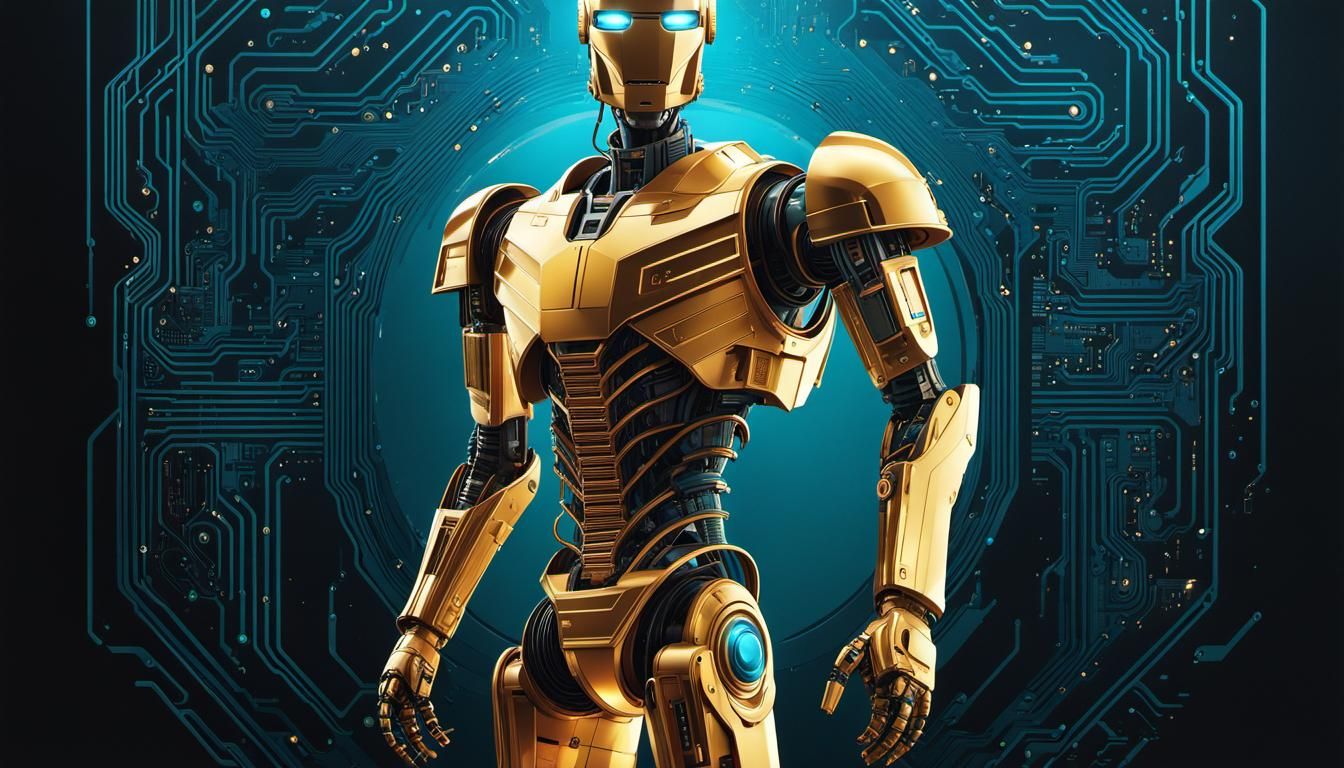 Robot, standing confidently, fusing the styles of Beeple and Jean ...