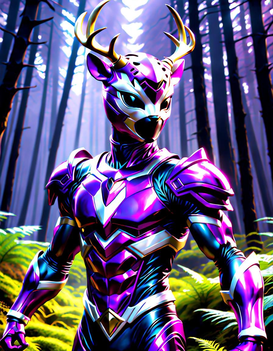 Mighty Mammal Power Rangers - Purple Stag Ranger - AI Generated Artwork ...