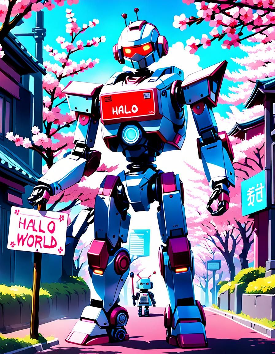 (cute anime art of a cute Robot Girl holding a Sign, Robot with a sign ...